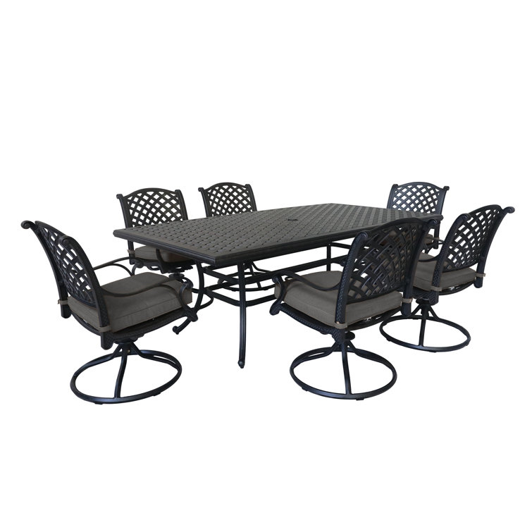 GatherCraft 7-Piece Cast Aluminum Rectangle Dining Set & Reviews | Wayfair
